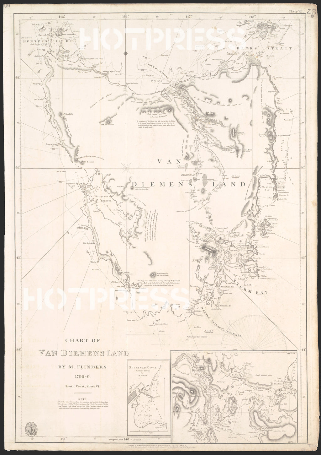 1798-99 Chart of Van Diemens Land by Matthew Flinders | Historical ...
