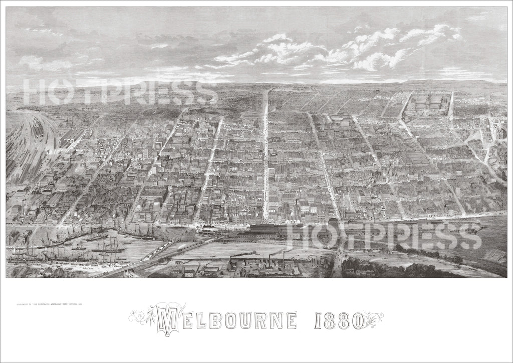 1880 Melbourne Bird's Eye View | Historical Images of Melbourne ...
