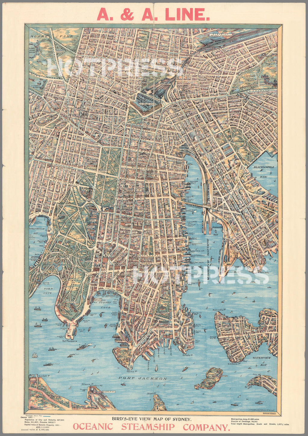 1902 Birds-eye Map of Sydney – HotPress Images